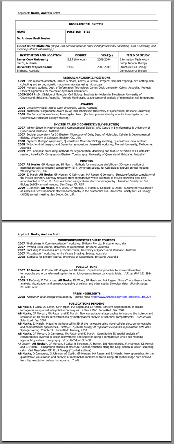 Usda Biosketch Template